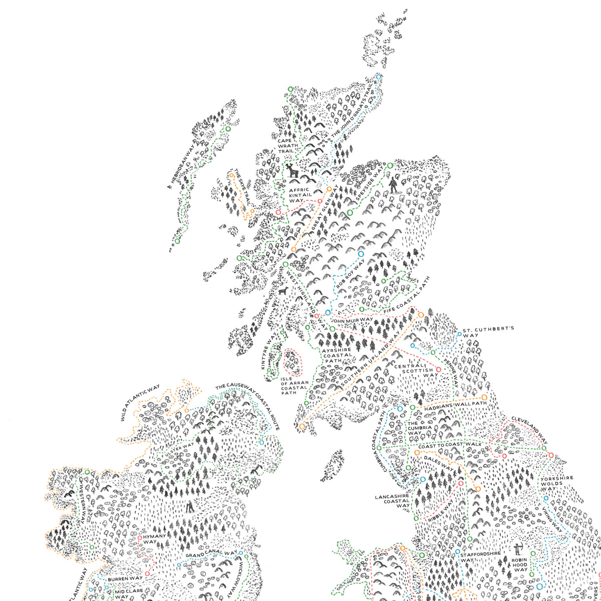 UK & Ireland Walking Map by Alex Foster – National Park Print Shop