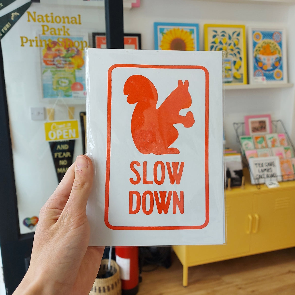 Slow Down Red Squirrel Riso Mini Print – National Park Print Shop